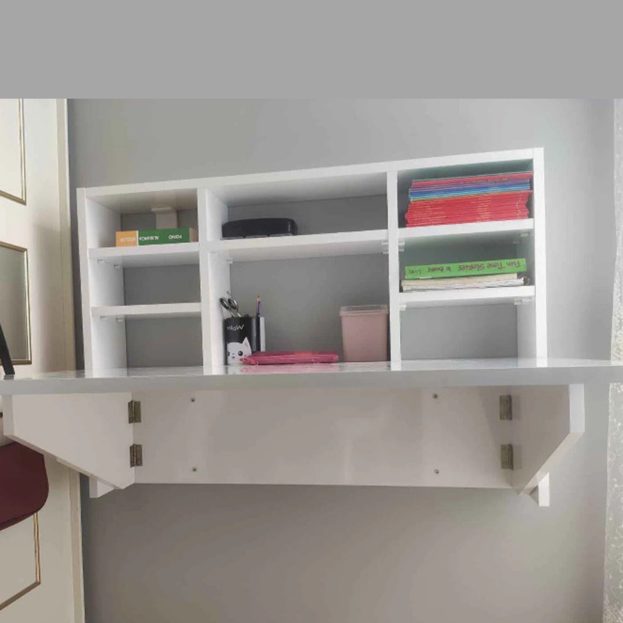 Wall Mounted Computer Desk With Folding Shelves | Wooden Murphy Desk ...