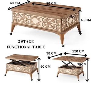 3-stage Functional Magic Coffee Table, Wheeled Smart Table, Extendable ...