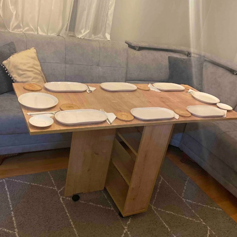Portable Folding Dining Table on Wheels, Space-saving Kitchen Table ...