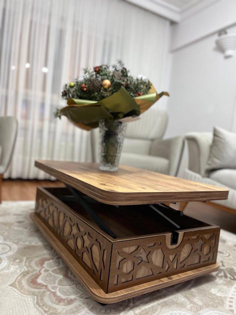 3-stage Functional Magic Coffee Table, Wheeled Smart Table, Extendable ...