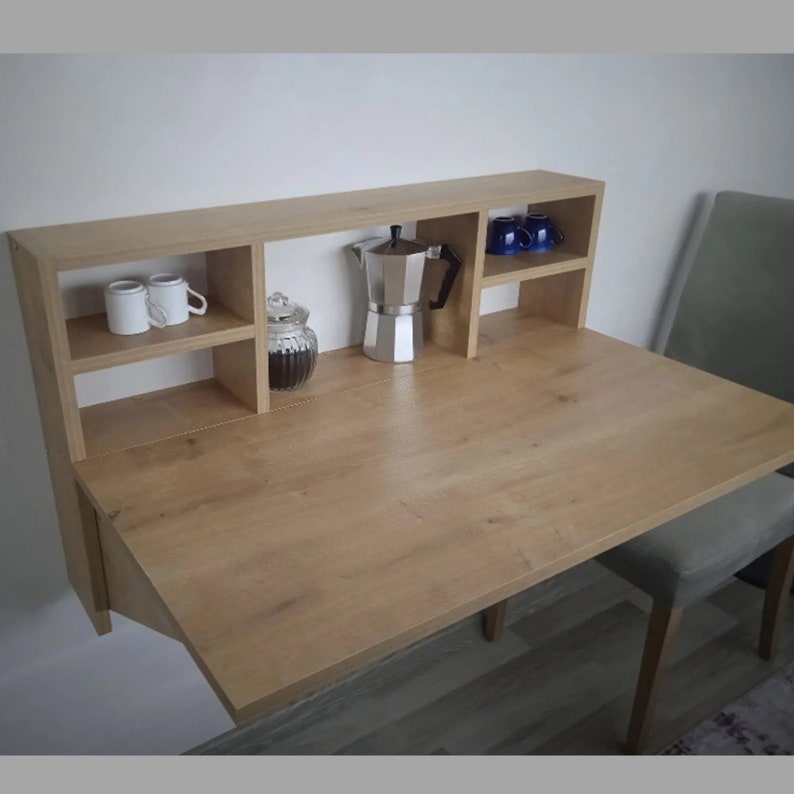 Wall Mounted Computer Desk With Folding Shelves Wooden Murphy Desk ...