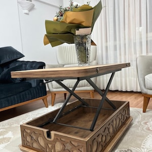 3-stage Functional Magic Coffee Table, Wheeled Smart Table, Extendable ...