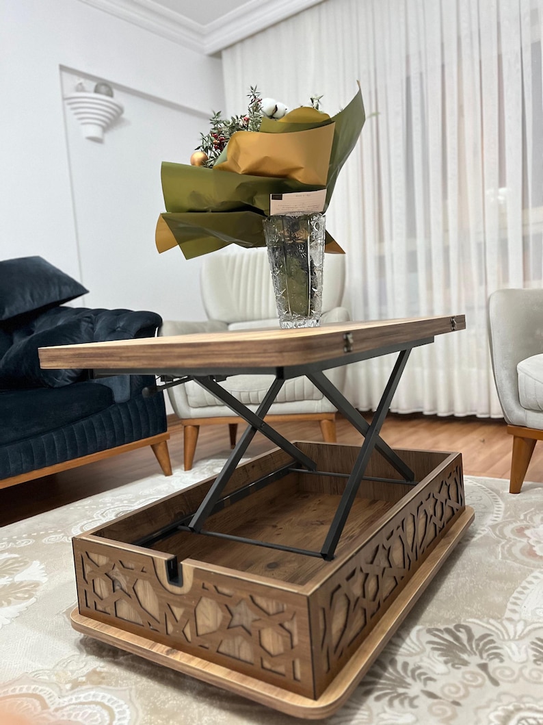 3-stage Functional Magic Coffee Table, Wheeled Smart Table, Extendable ...