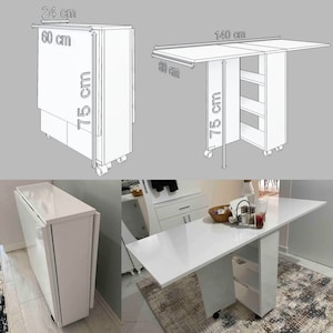 Portable Folding Dining Table on Wheels, Space-saving Kitchen Table ...