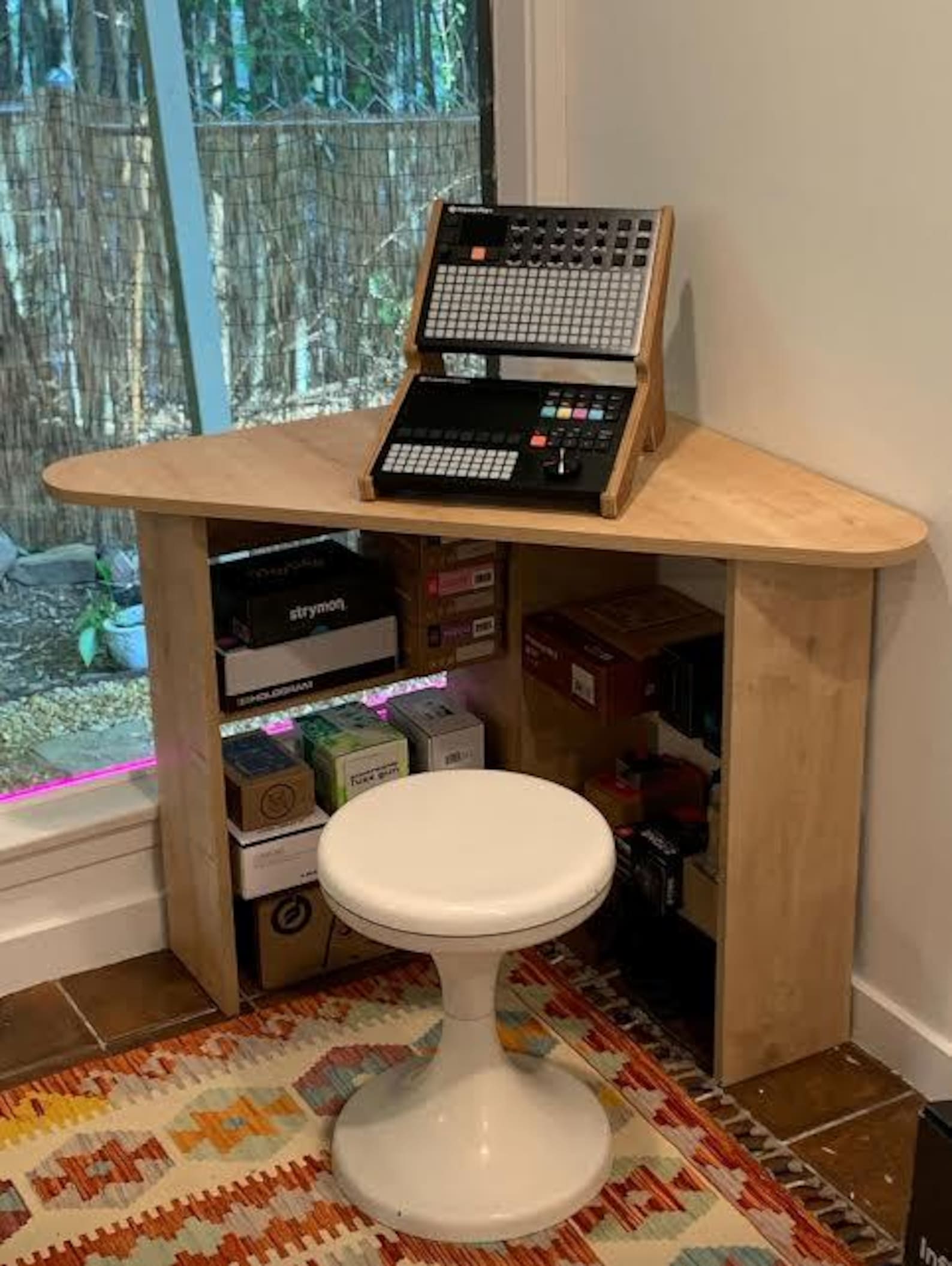 Corner Wooden Table, Space Saving Corner Table With Shelf, Corner Study ...