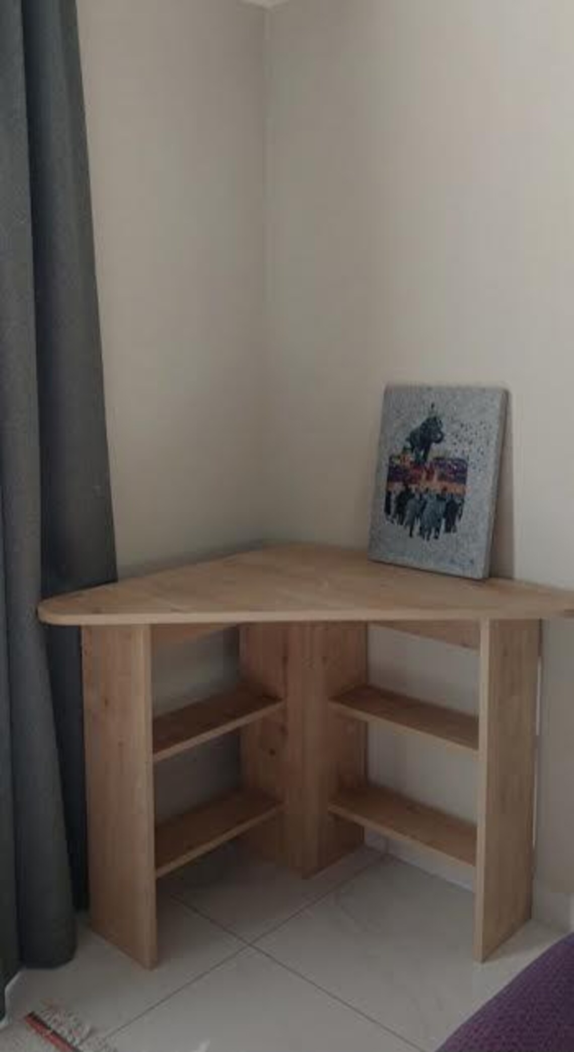 Corner Wooden Table, Space Saving Corner Table With Shelf, Corner Study ...