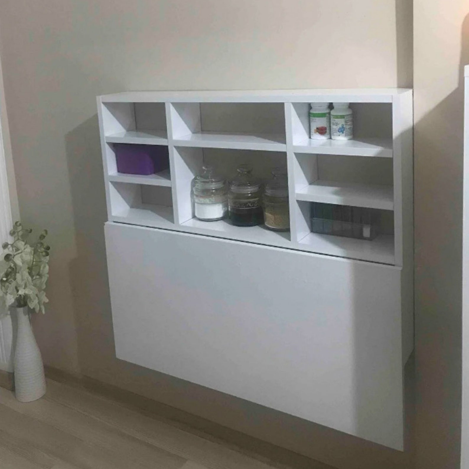 Wall Mounted Computer Desk With Folding Shelves Wooden Murphy Desk ...