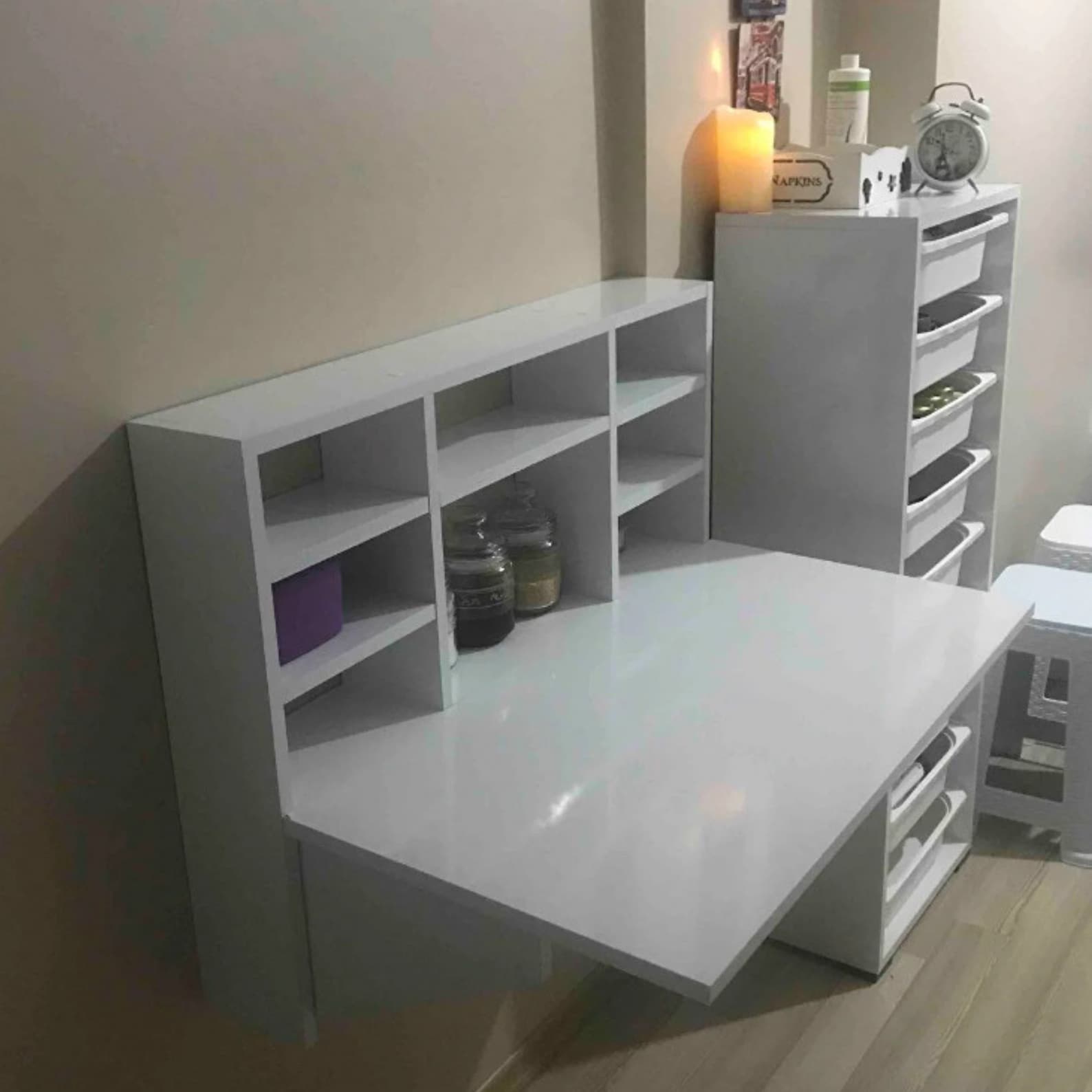 Wall Mounted Computer Desk With Folding Shelves Wooden Murphy Desk ...