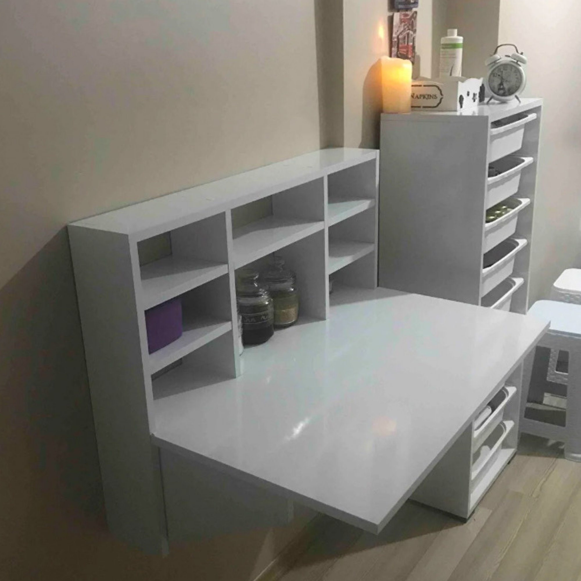 Wall Mounted Computer Desk With Folding Shelves Wooden Murphy Desk ...