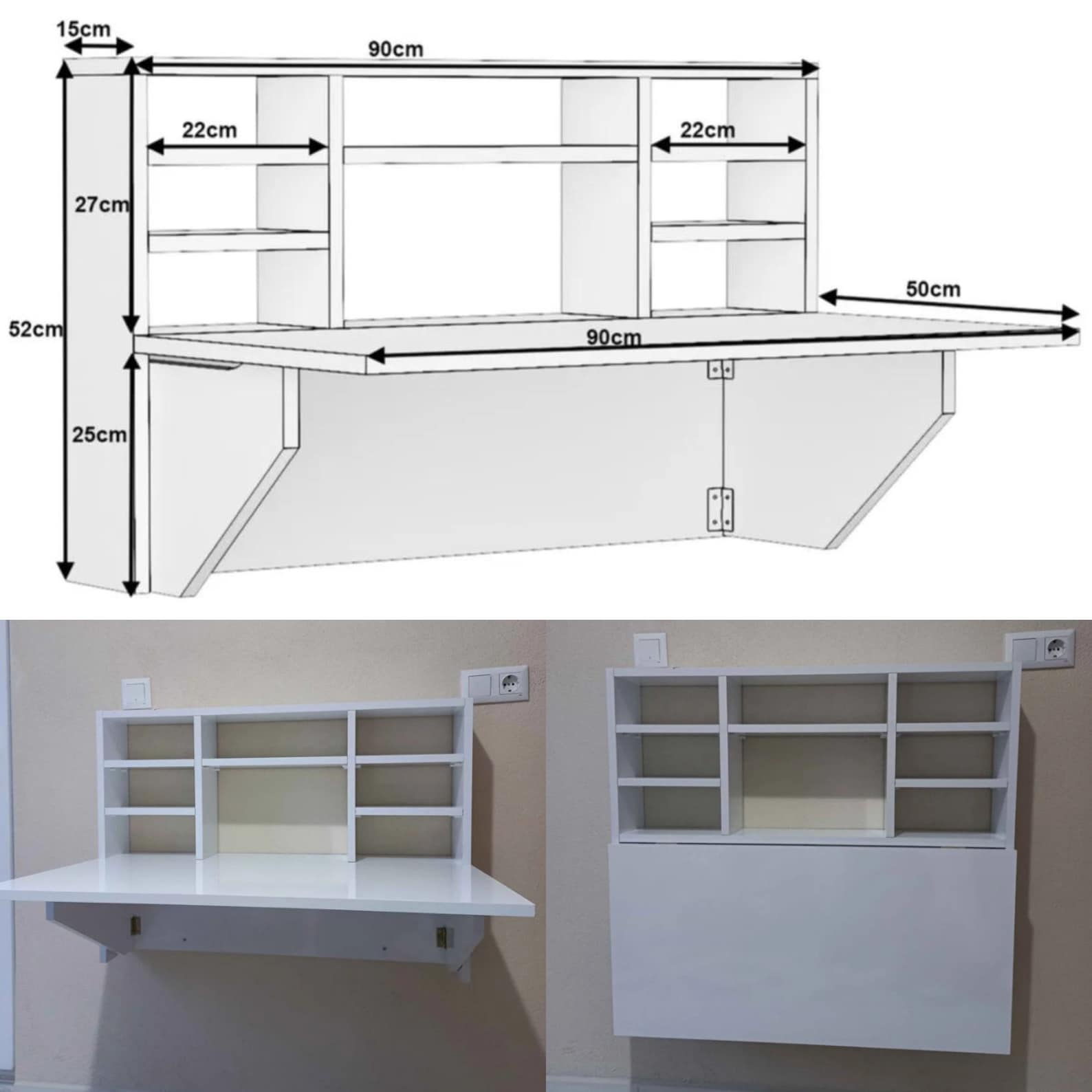 Wall Mounted Computer Desk With Folding Shelves Wooden Murphy Desk ...