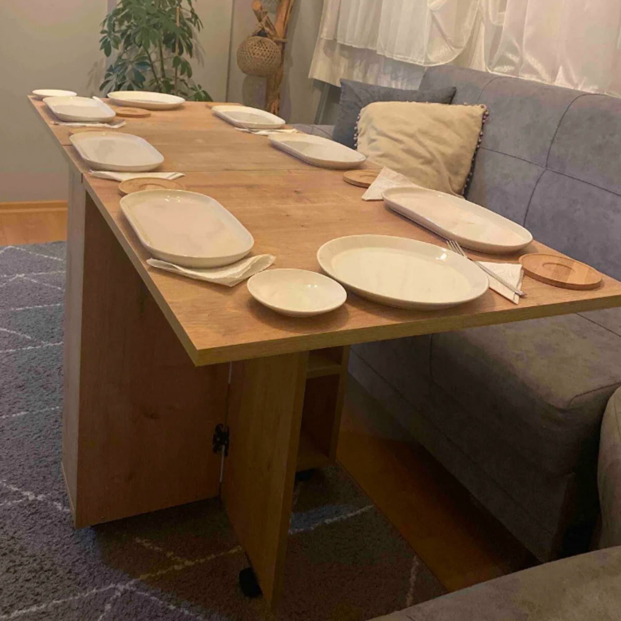 Portable Folding Dining Table on Wheels, Space-saving Kitchen Table ...