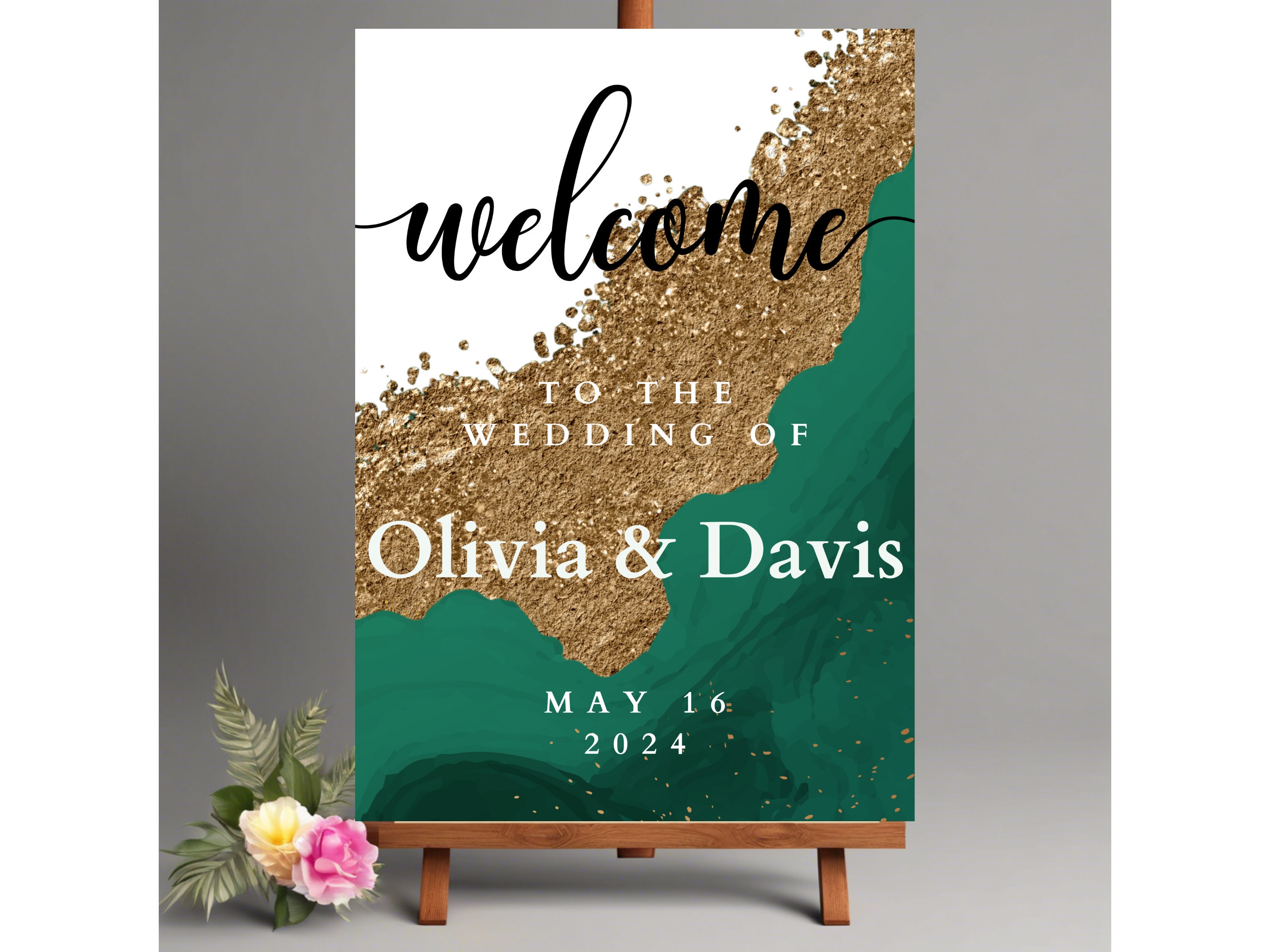 Emerald Wedding Welcome Sign, Emerald Green and Gold Banner, Welcome to ...