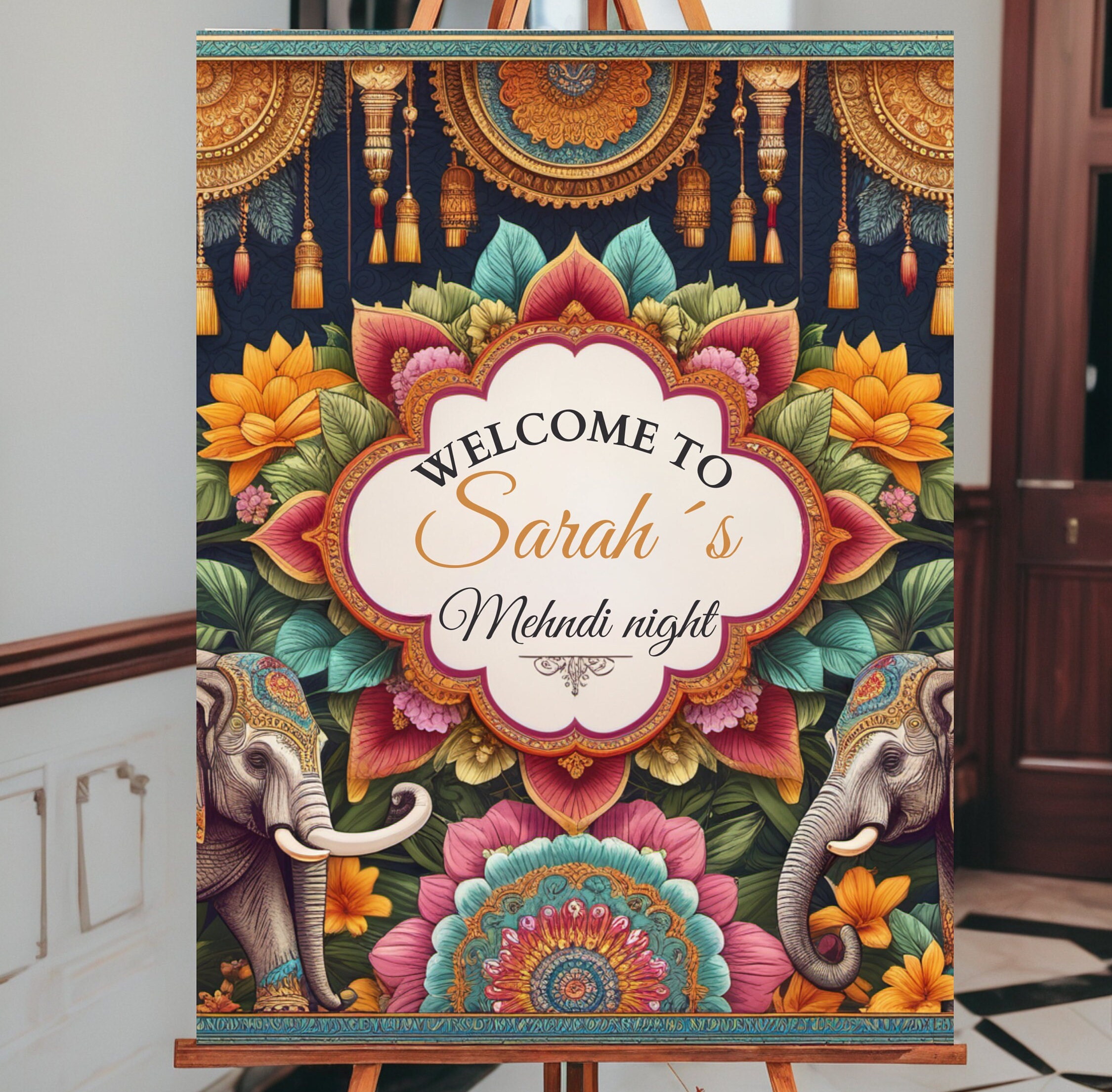 Floral Mehndi Welcome Sign, Sangeet Welcome Sign Wedding Ceremony ...