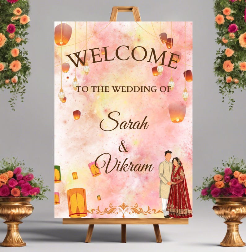 Pink Indian Wedding Welcome Sign Indian Welcome Sign Template Indian ...