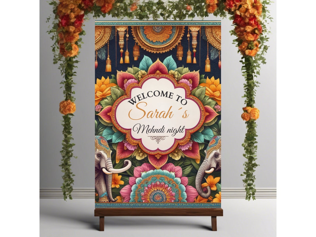 Floral Mehndi Welcome Sign Sangeet Welcome Sign Wedding Ceremony Mehndi ...
