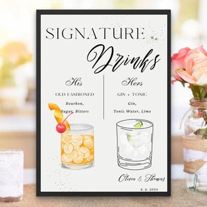 Minimalistic Signature Drink Sign Bar Wedding Menu Table Menu Printable ...