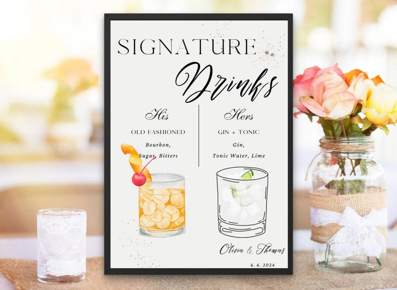 Minimalistic Signature Drink Sign Bar Wedding Menu Table Menu Printable ...