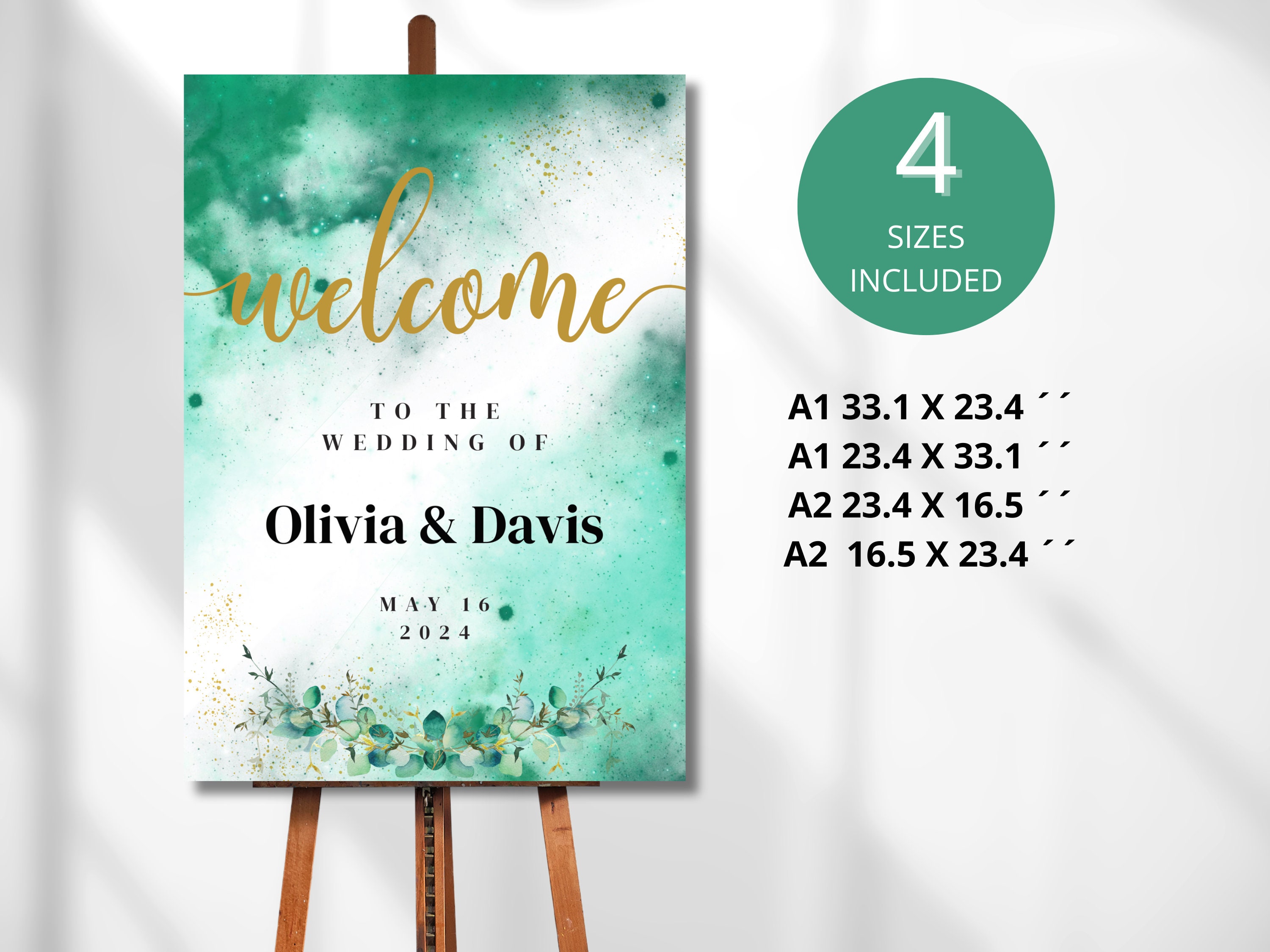 Emerald Wedding Welcome Sign, Emerald Green and Gold Banner, Bride to ...