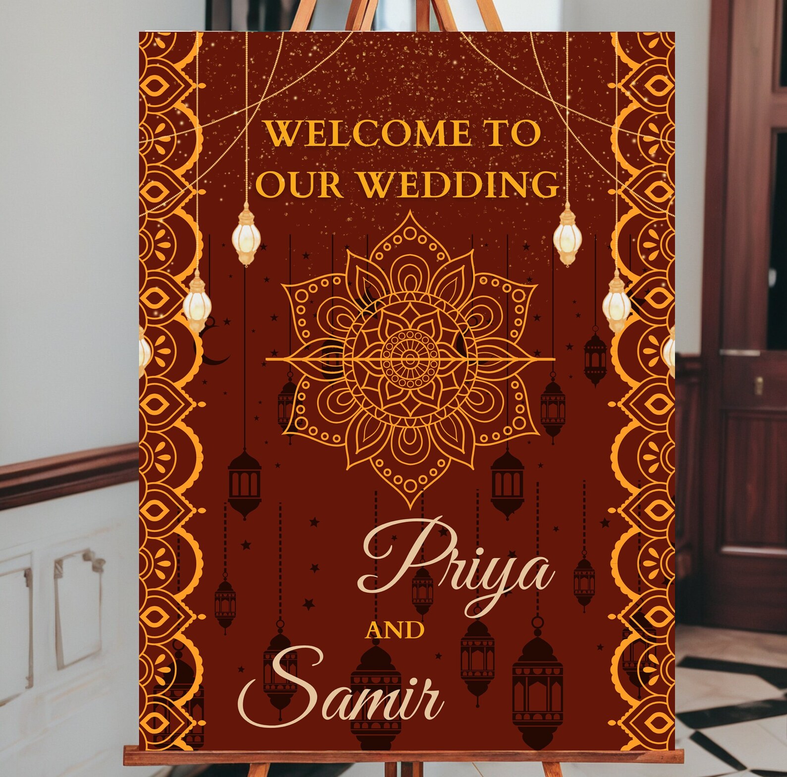 Radiant Red Indian Wedding Welcome Sign, Sangeet Welcome Sign, Hindu ...