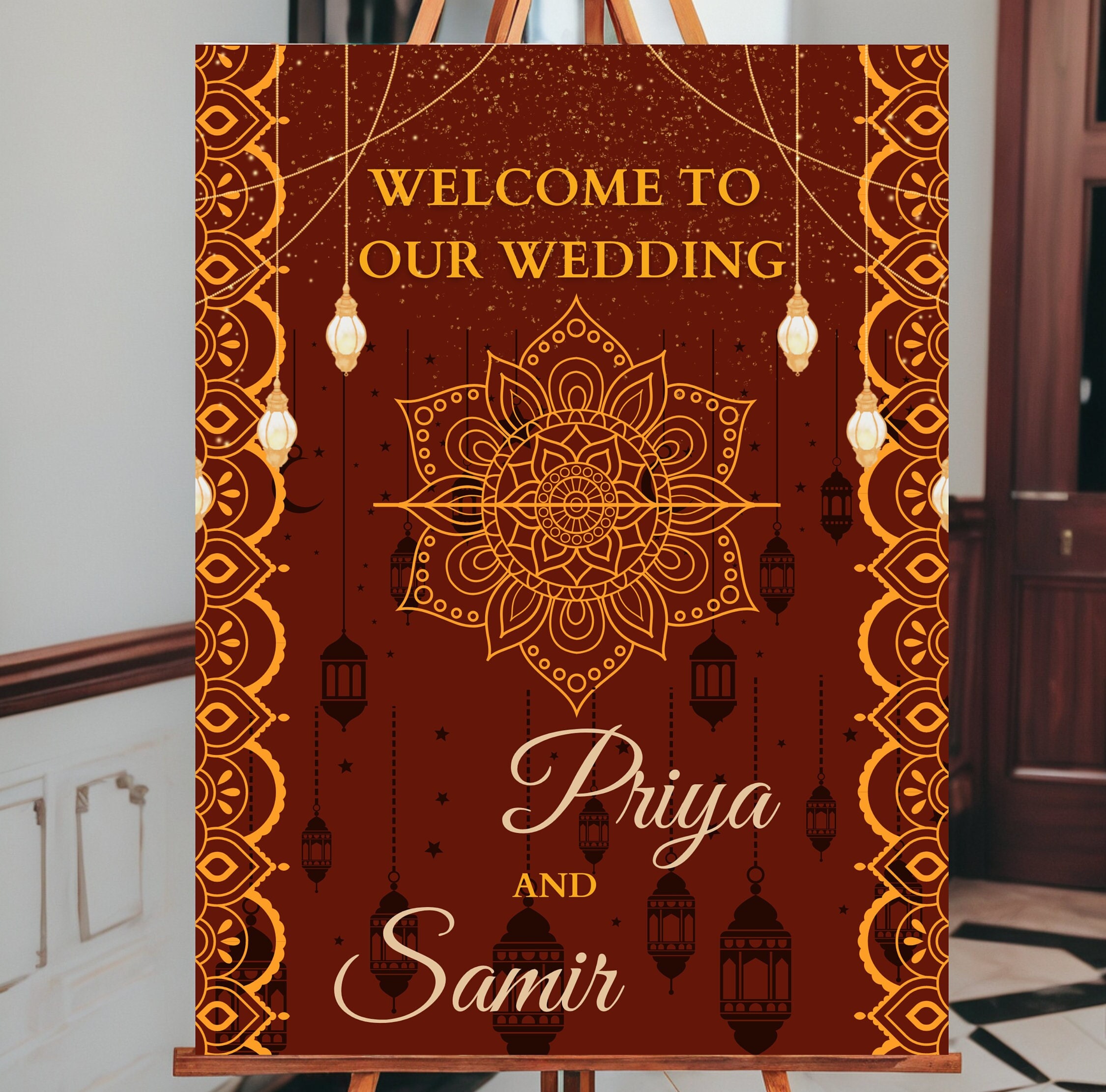 Radiant Red Indian Wedding Welcome Sign, Sangeet Welcome Sign, Hindu ...