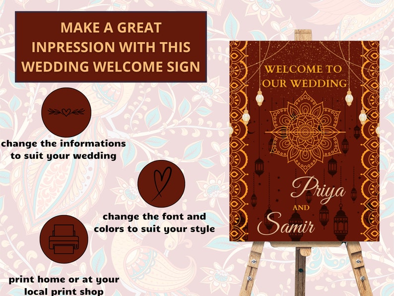 Radiant Red Indian Wedding Welcome Sign, Sangeet Welcome Sign, Hindu ...