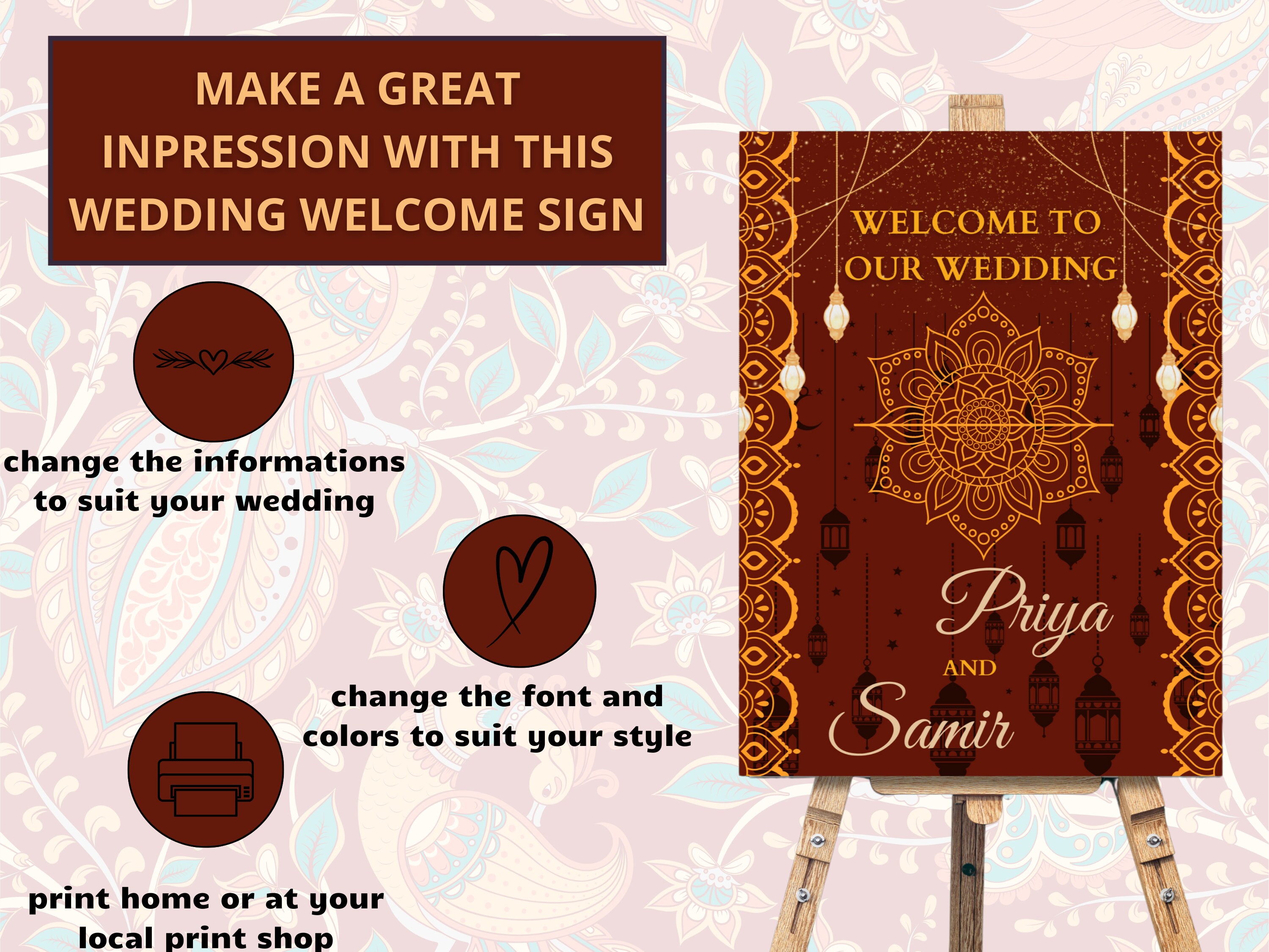 Radiant Red Indian Wedding Welcome Sign, Sangeet Welcome Sign, Hindu ...