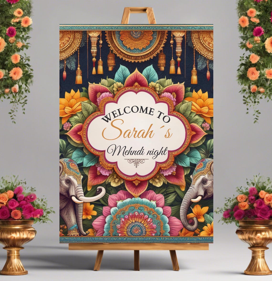 Floral Mehndi Welcome Sign Sangeet Welcome Sign Wedding Ceremony Mehndi ...