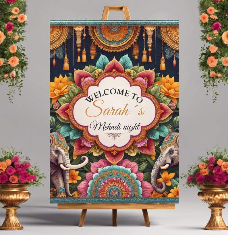 Floral Mehndi Welcome Sign Sangeet Welcome Sign Wedding Ceremony Mehndi ...