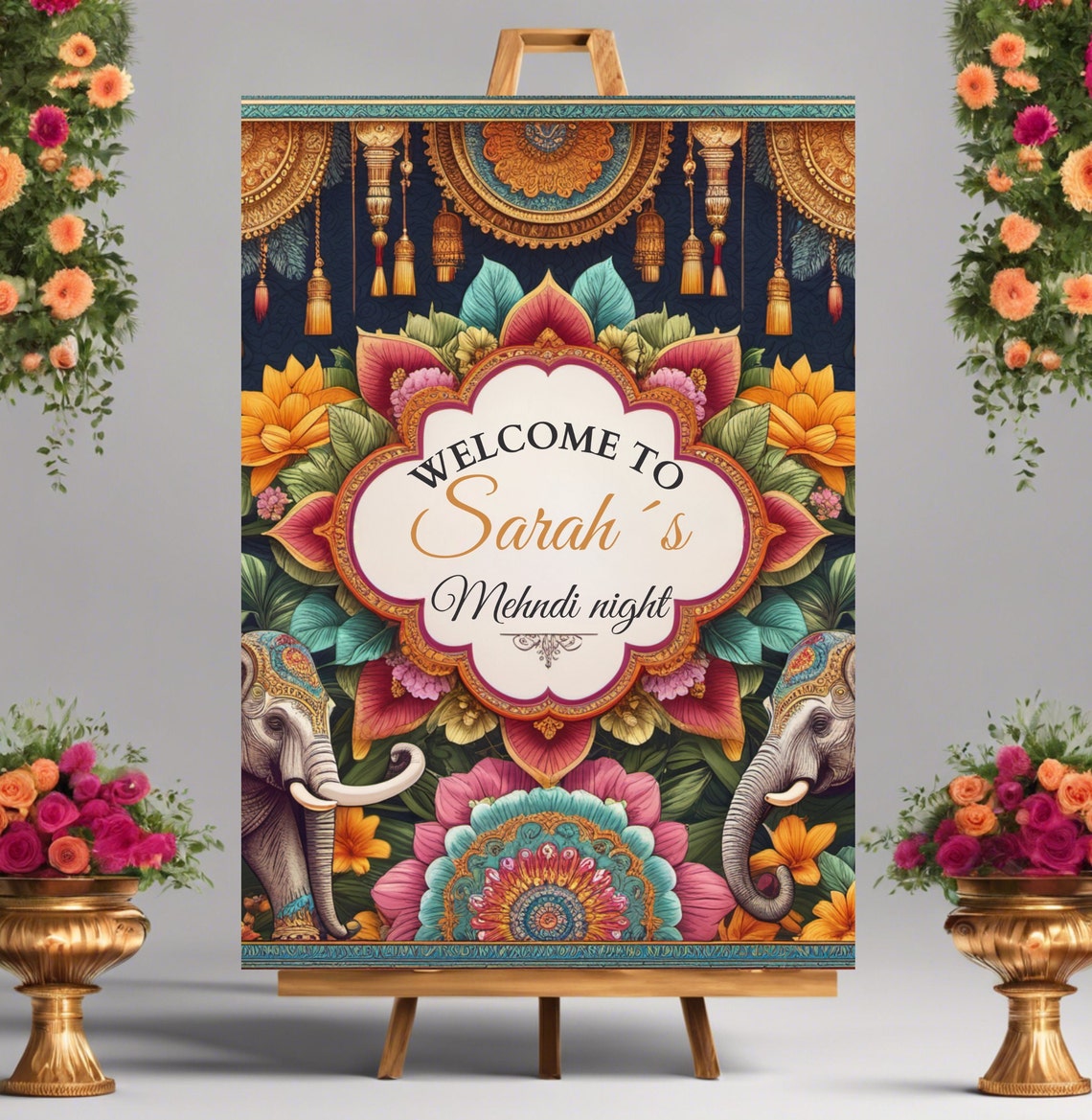 Floral Mehndi Welcome Sign Sangeet Welcome Sign Wedding Ceremony Mehndi ...