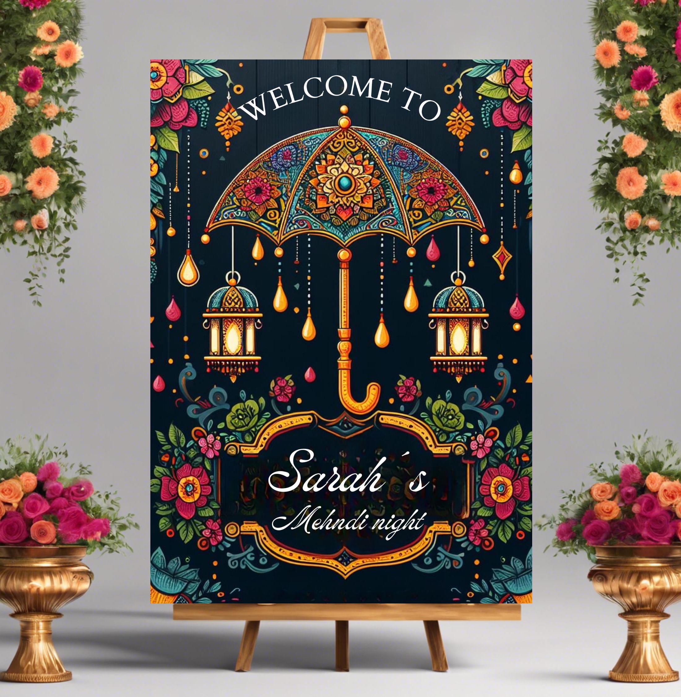 Mendhi Signs, Mehndi Welcome Signs & Mendhi Decor Sign Umbrella, Mehndi ...