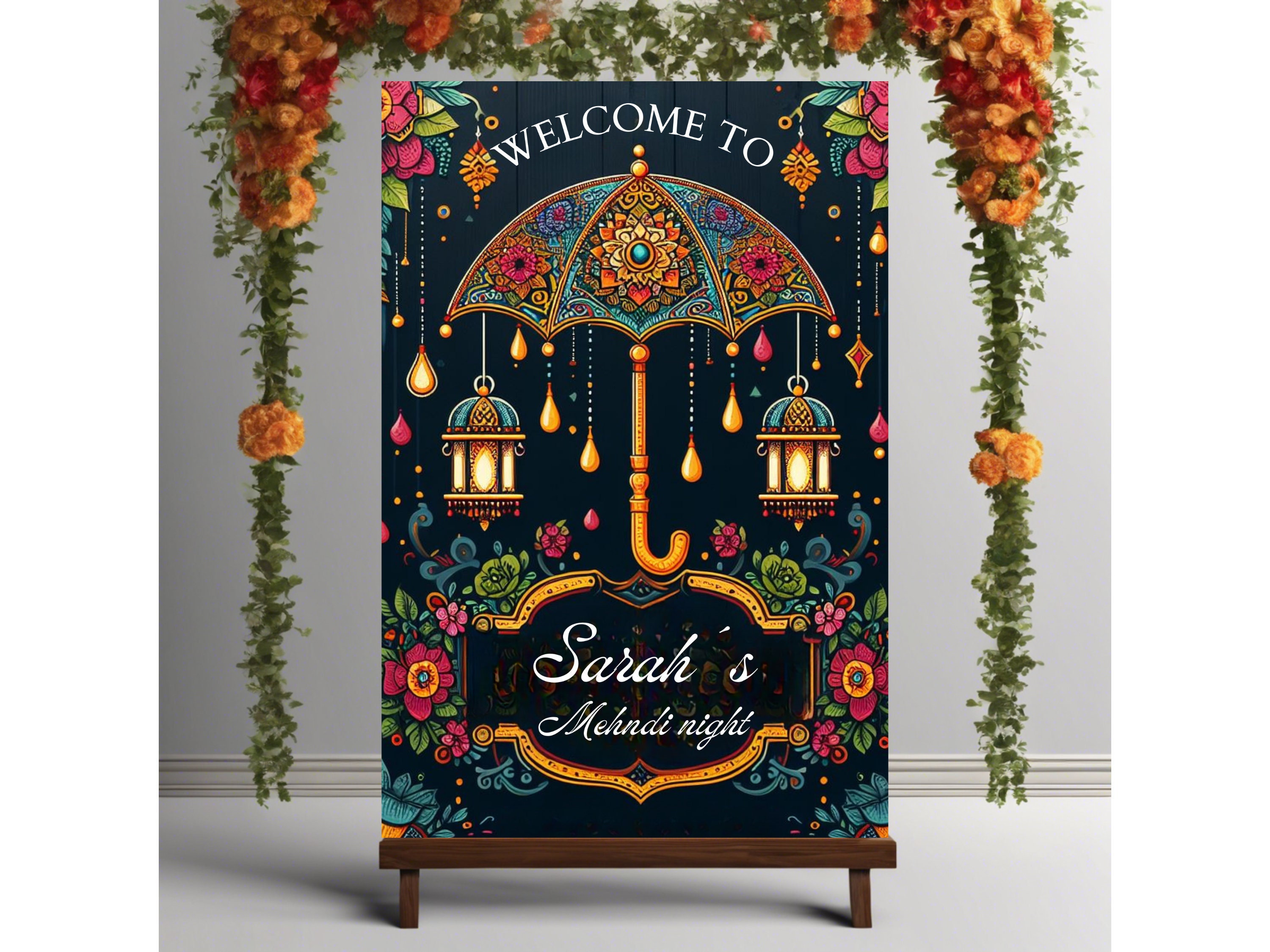 Mendhi Signs, Mehndi Welcome Signs & Mendhi Decor Sign Umbrella, Mehndi ...