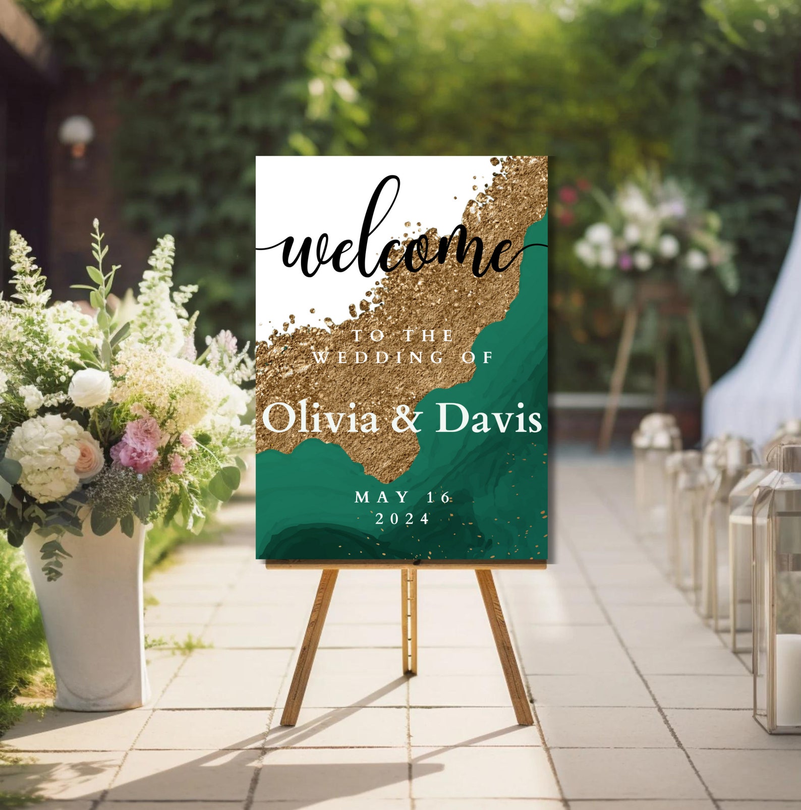 Emerald Wedding Welcome Sign, Emerald Green and Gold Banner, Welcome to ...
