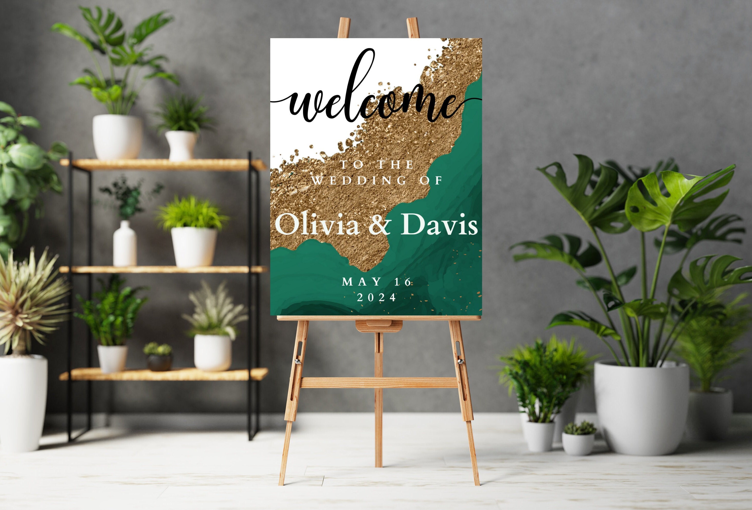 Emerald Wedding Welcome Sign, Emerald Green and Gold Banner, Welcome to ...