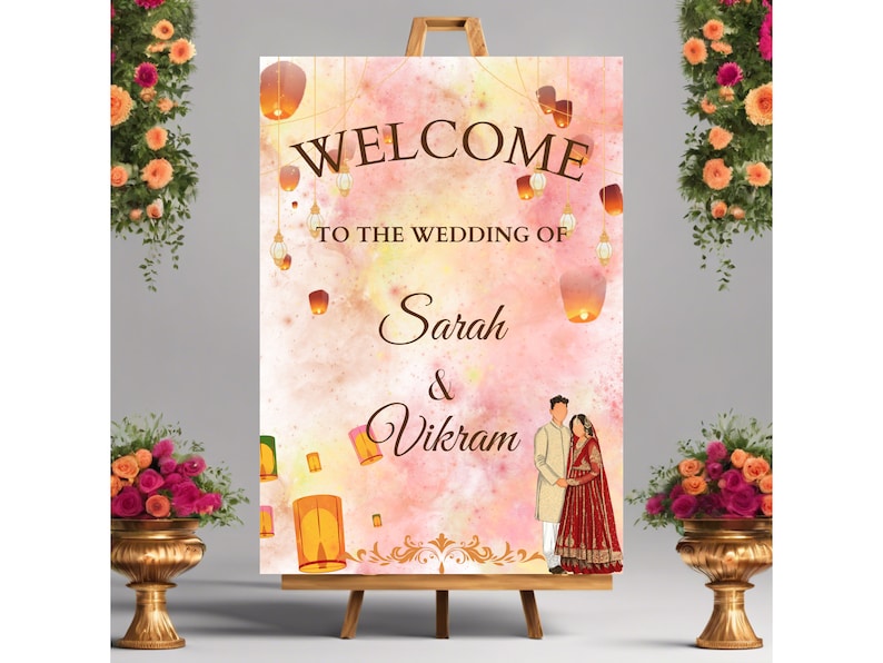 Pink Indian Wedding Welcome Sign Indian Welcome Sign Template Indian ...