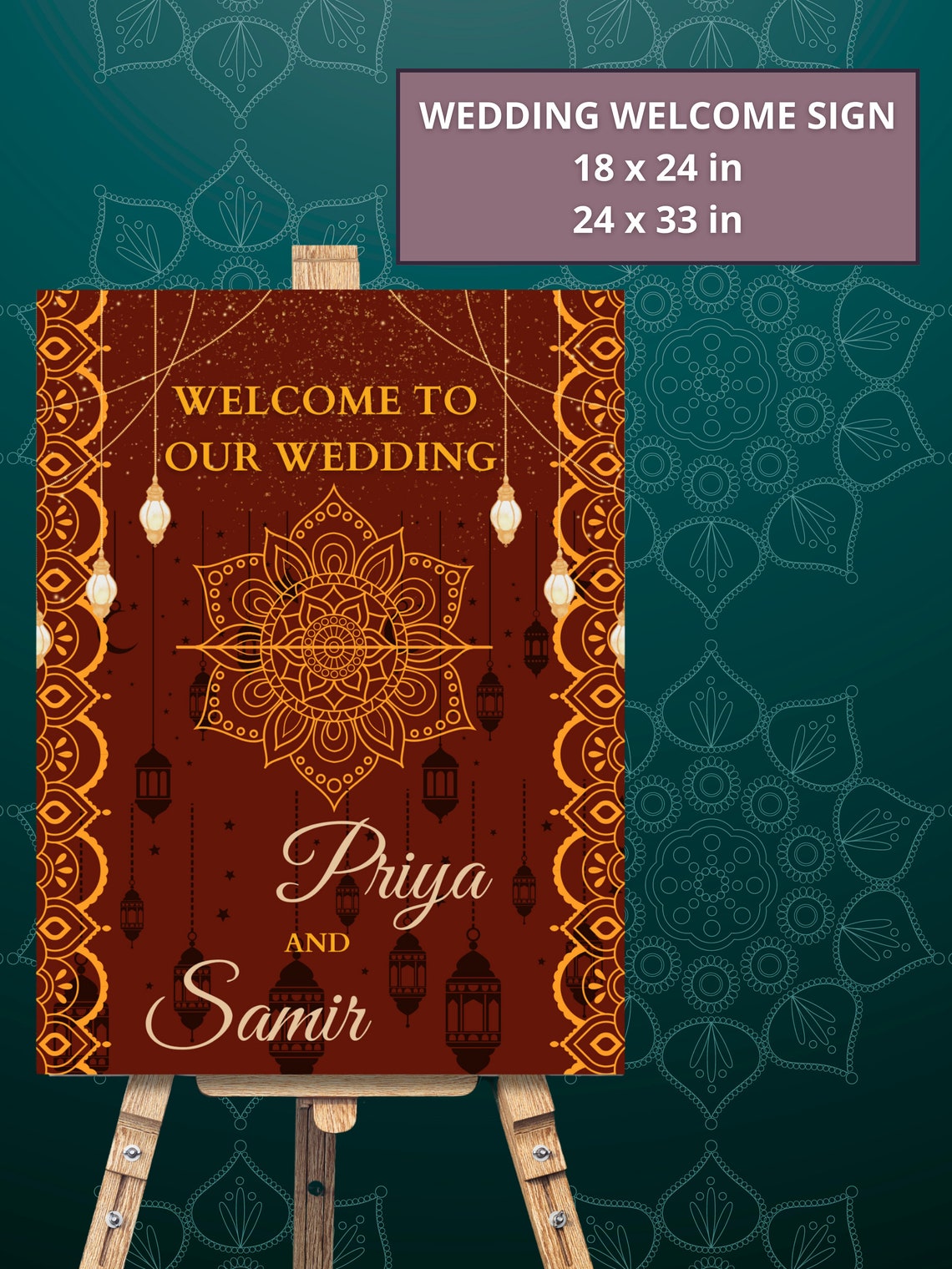 Radiant Red Indian Wedding Welcome Sign, Sangeet Welcome Sign, Hindu ...