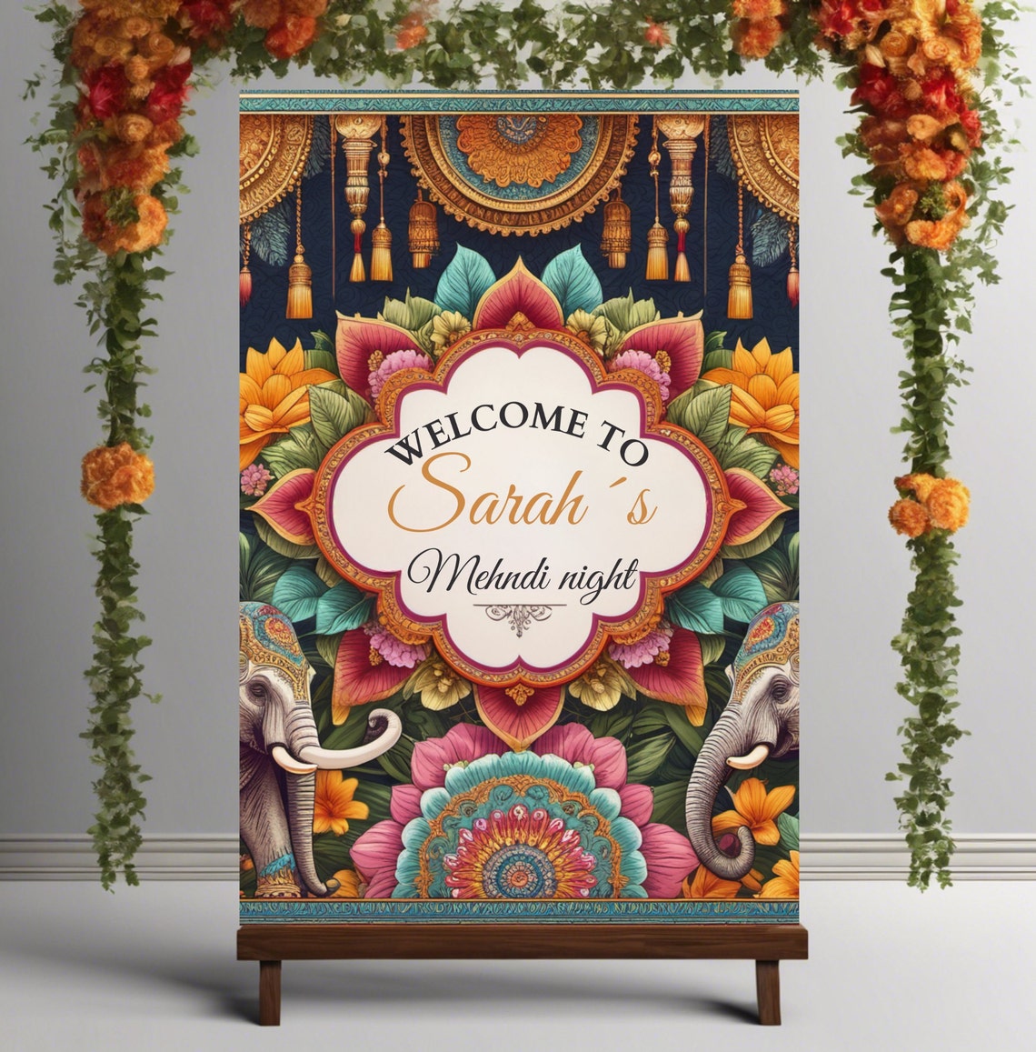 Floral Mehndi Welcome Sign Sangeet Welcome Sign Wedding Ceremony Mehndi ...