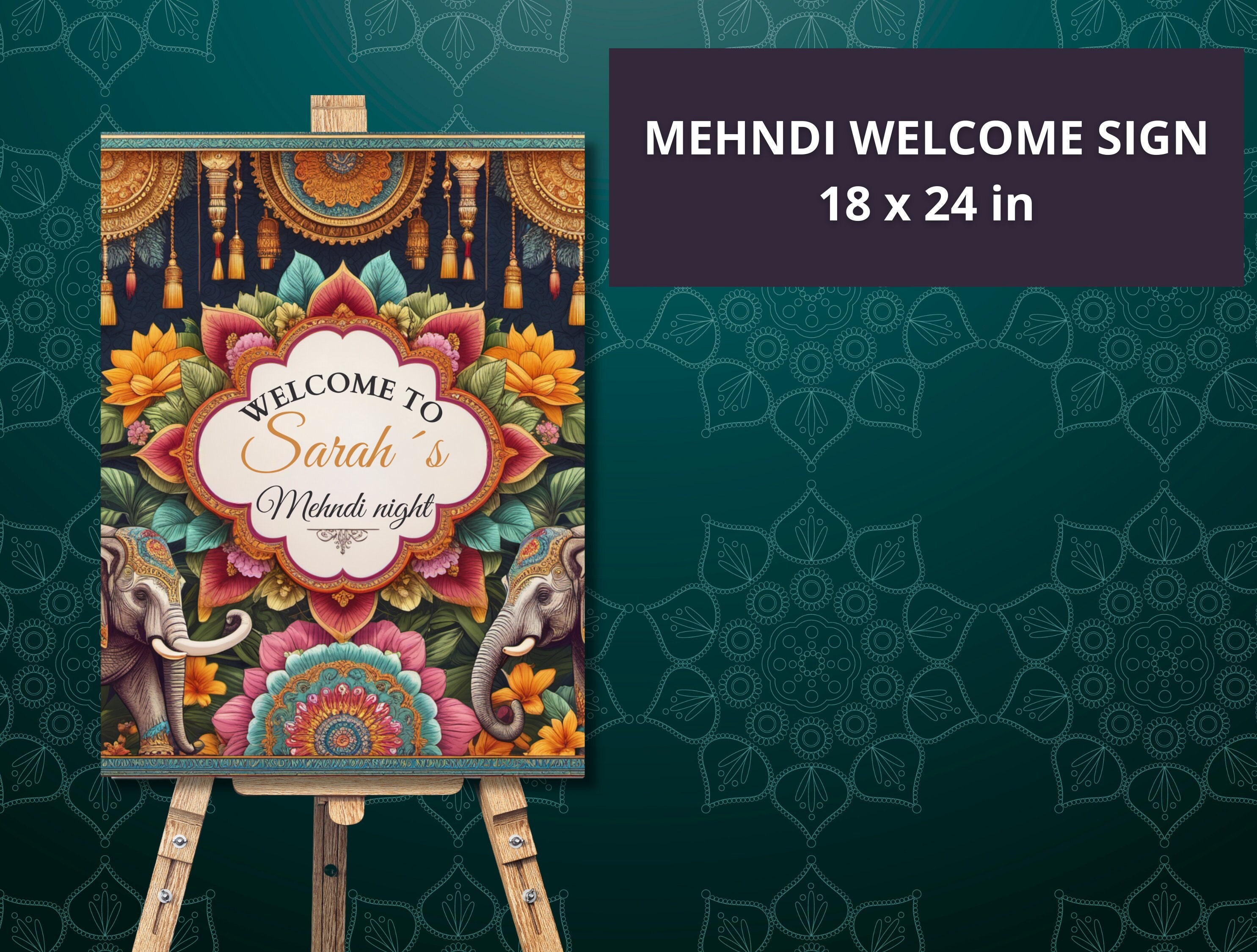 Floral Mehndi Welcome Sign, Sangeet Welcome Sign Wedding Ceremony ...