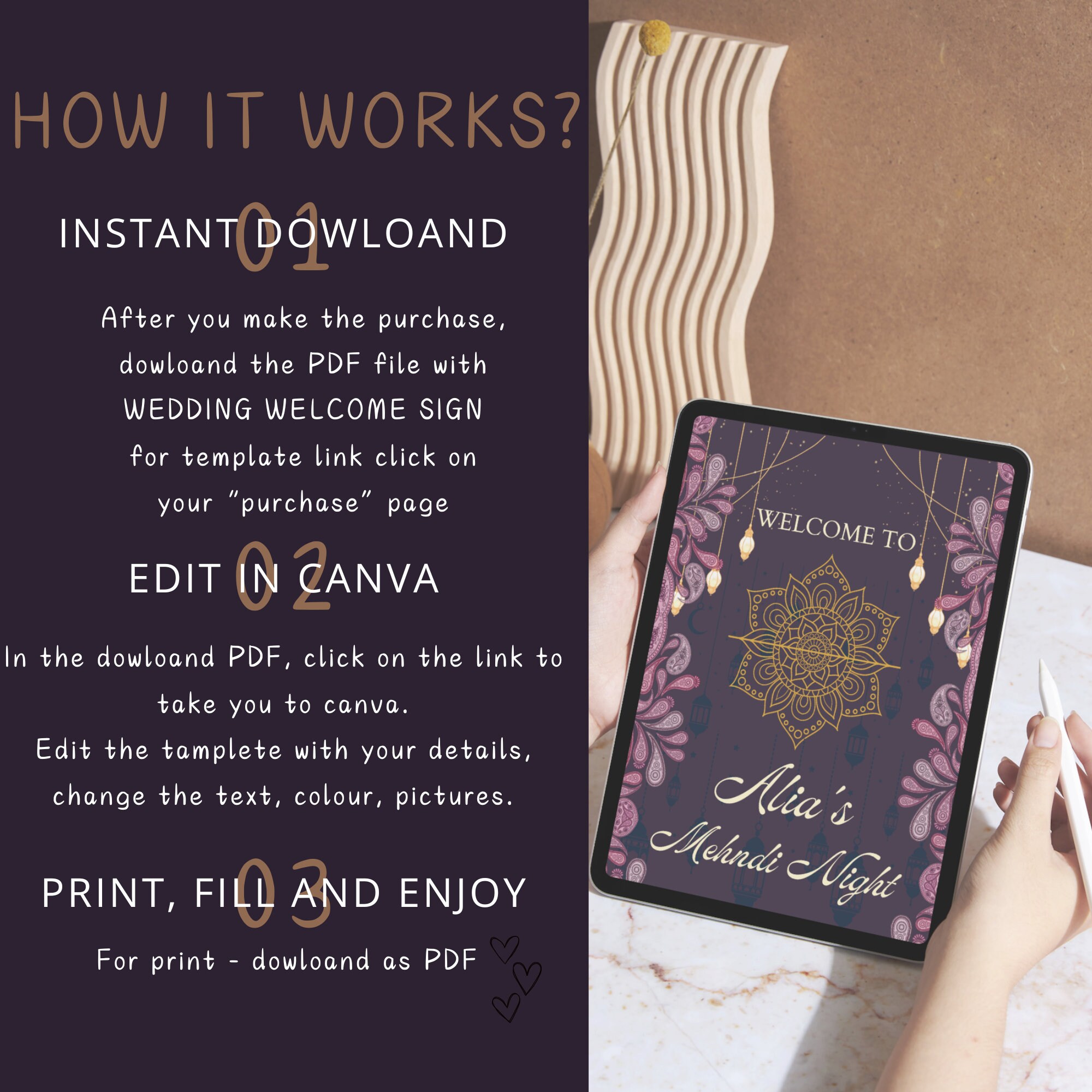 Purple and Floral Mehndi Welcome Sign, Mehndi Decor, Sangeet Welcome ...