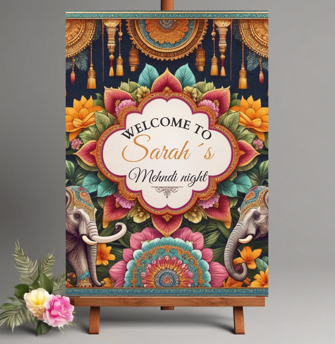 Floral Mehndi Welcome Sign Sangeet Welcome Sign Wedding Ceremony Mehndi ...