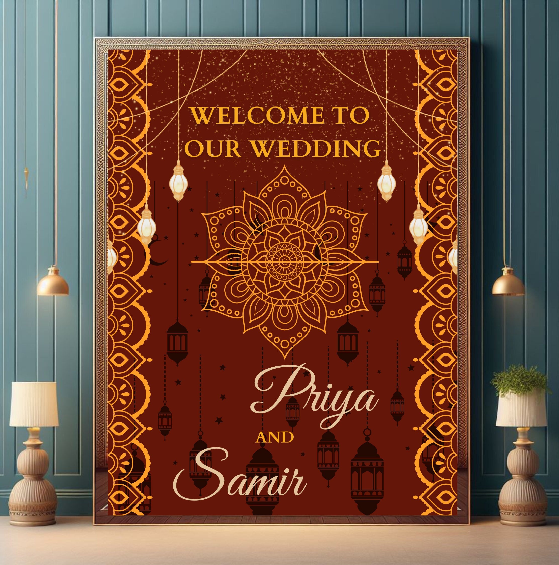 Radiant Red Indian Wedding Welcome Sign, Sangeet Welcome Sign, Hindu ...