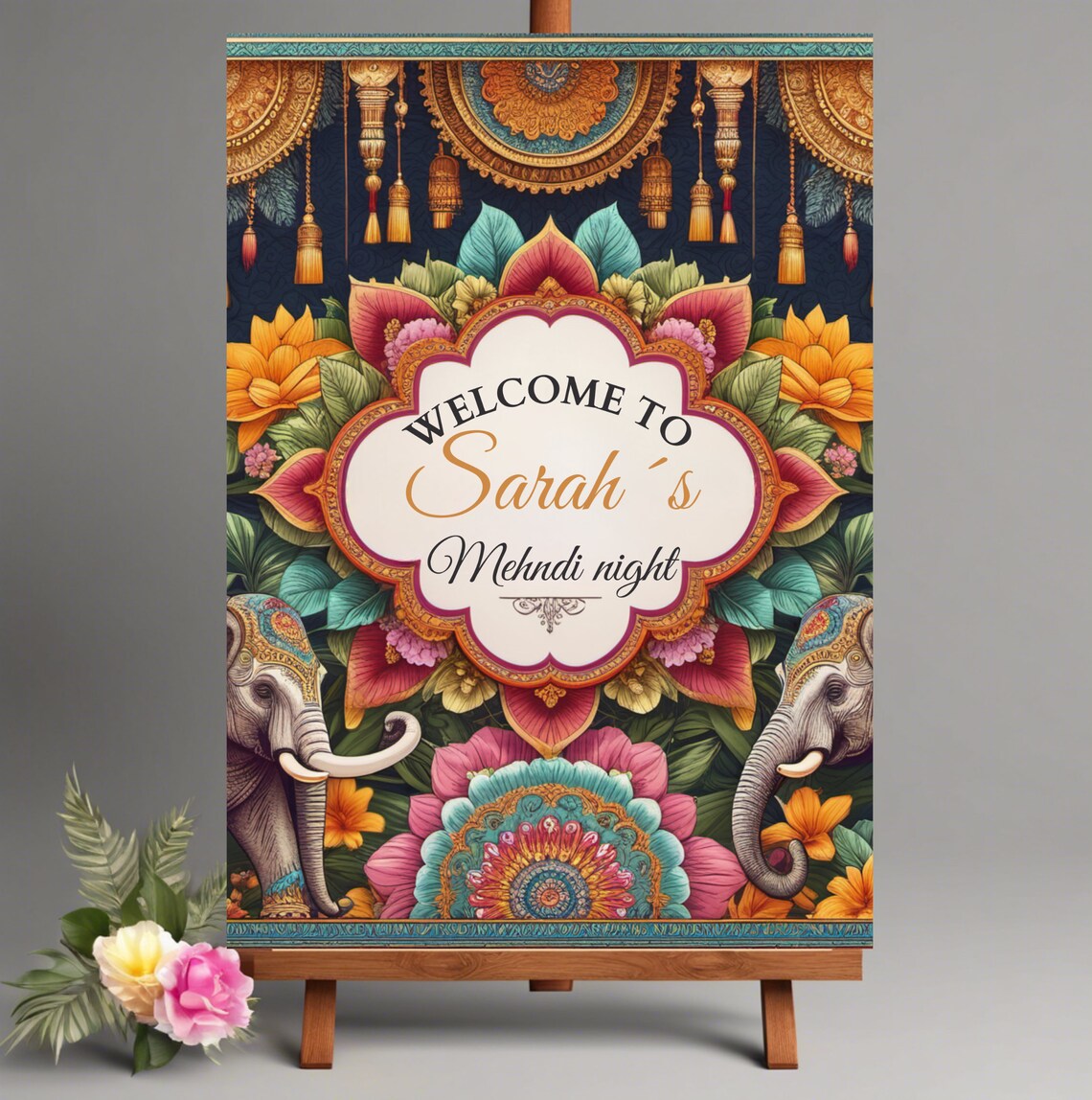 Floral Mehndi Welcome Sign Sangeet Welcome Sign Wedding Ceremony Mehndi ...