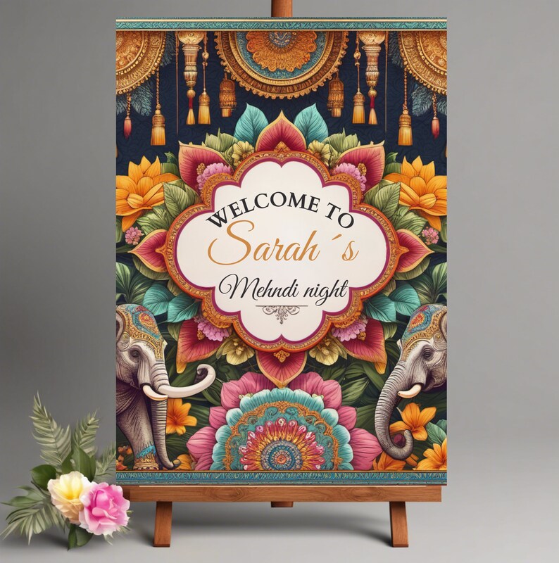 Floral Mehndi Welcome Sign Sangeet Welcome Sign Wedding Ceremony Mehndi ...