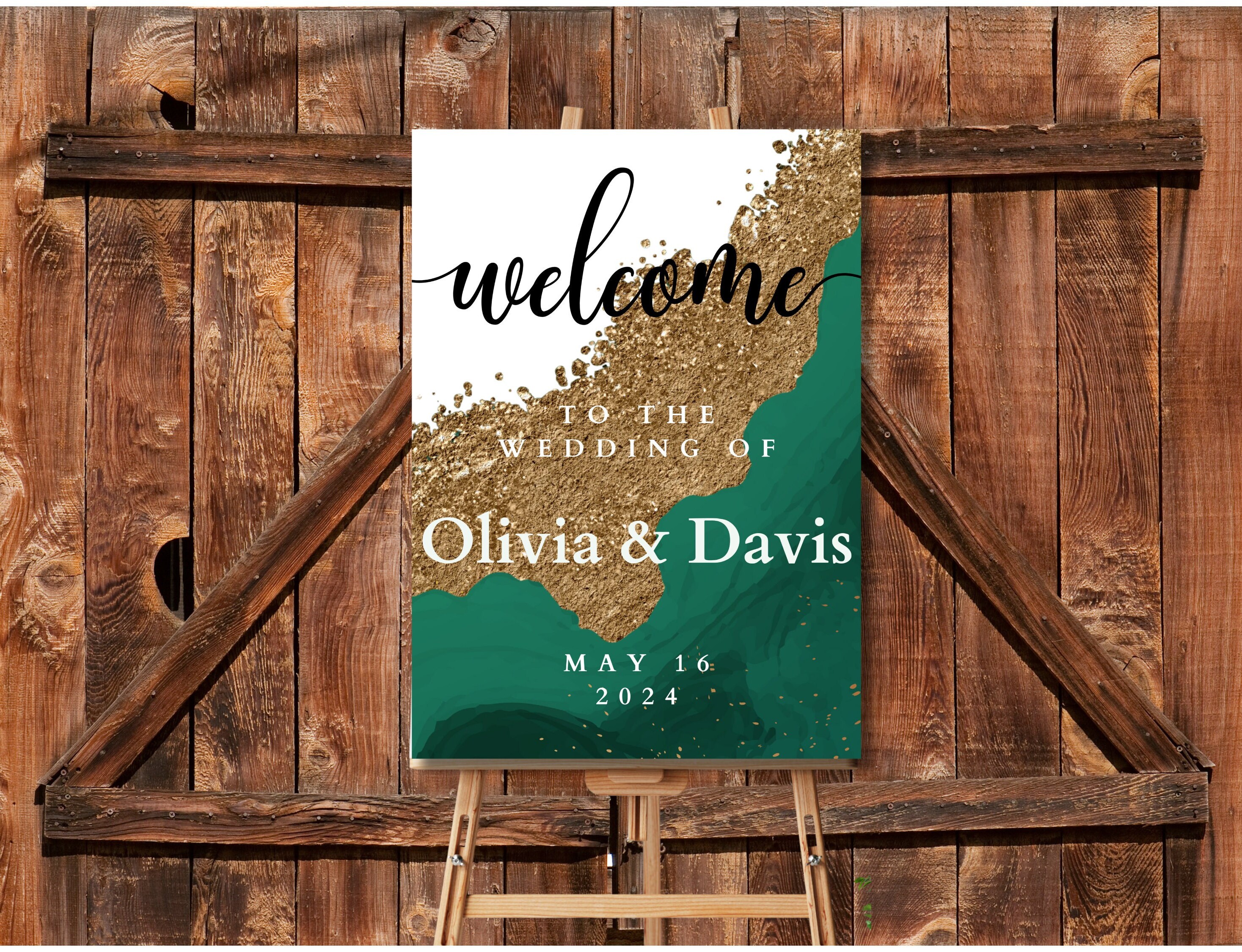 Emerald Wedding Welcome Sign, Emerald Green and Gold Banner, Welcome to ...