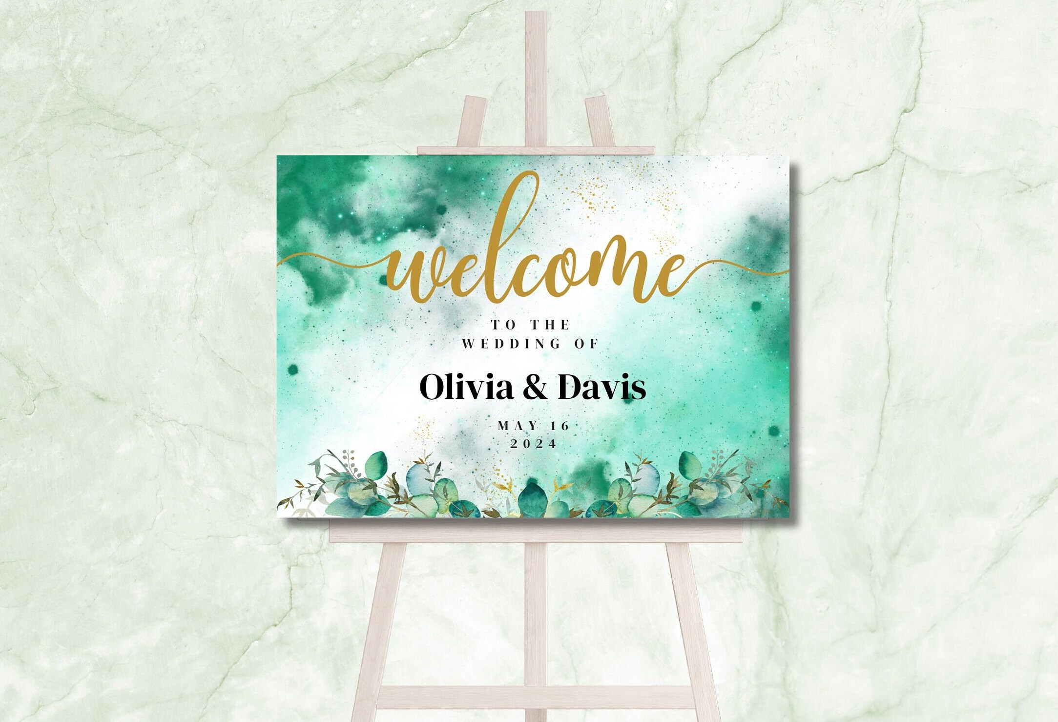 Emerald Wedding Welcome Sign, Emerald Green and Gold Banner, Bride to ...