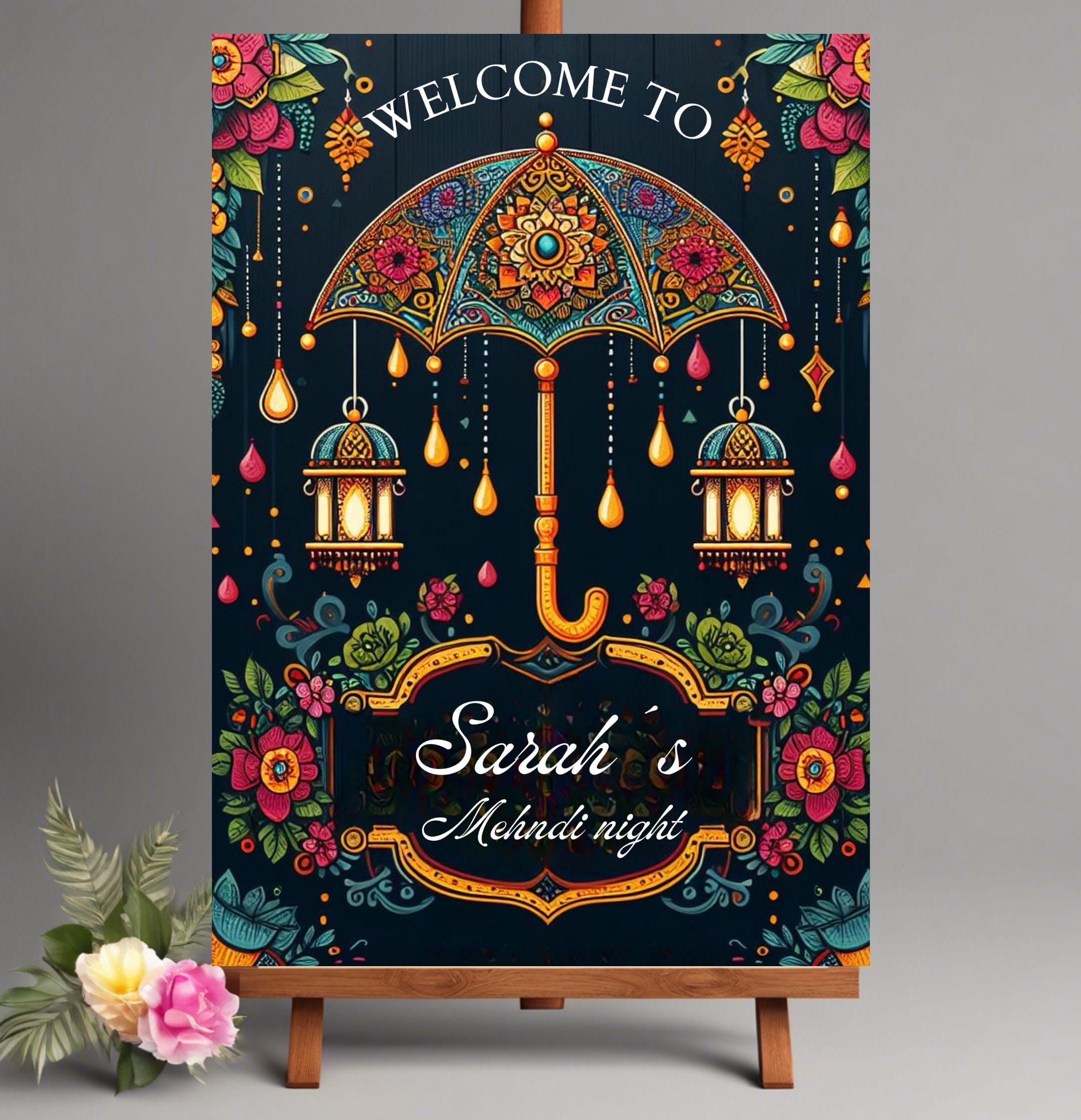Mendhi Signs, Mehndi Welcome Signs & Mendhi Decor Sign Umbrella, Mehndi ...