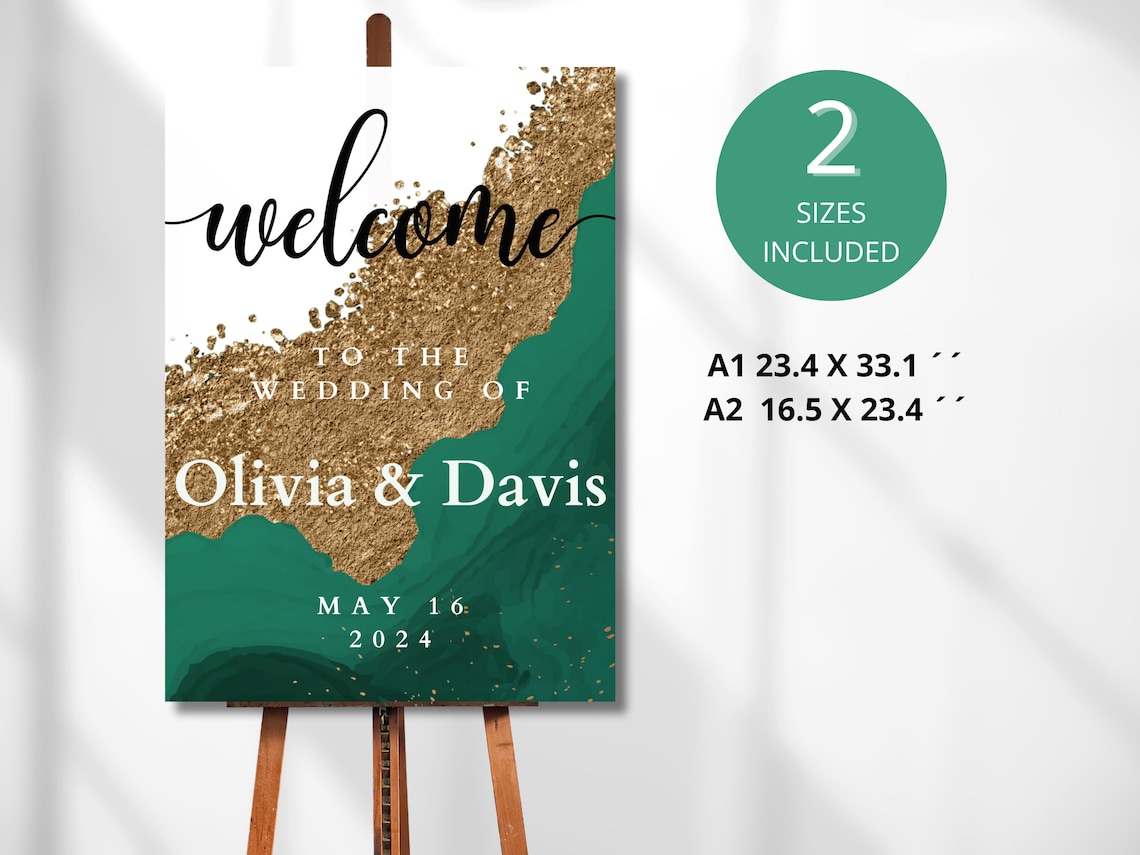 Emerald Wedding Welcome Sign, Emerald Green and Gold Banner, Welcome to ...
