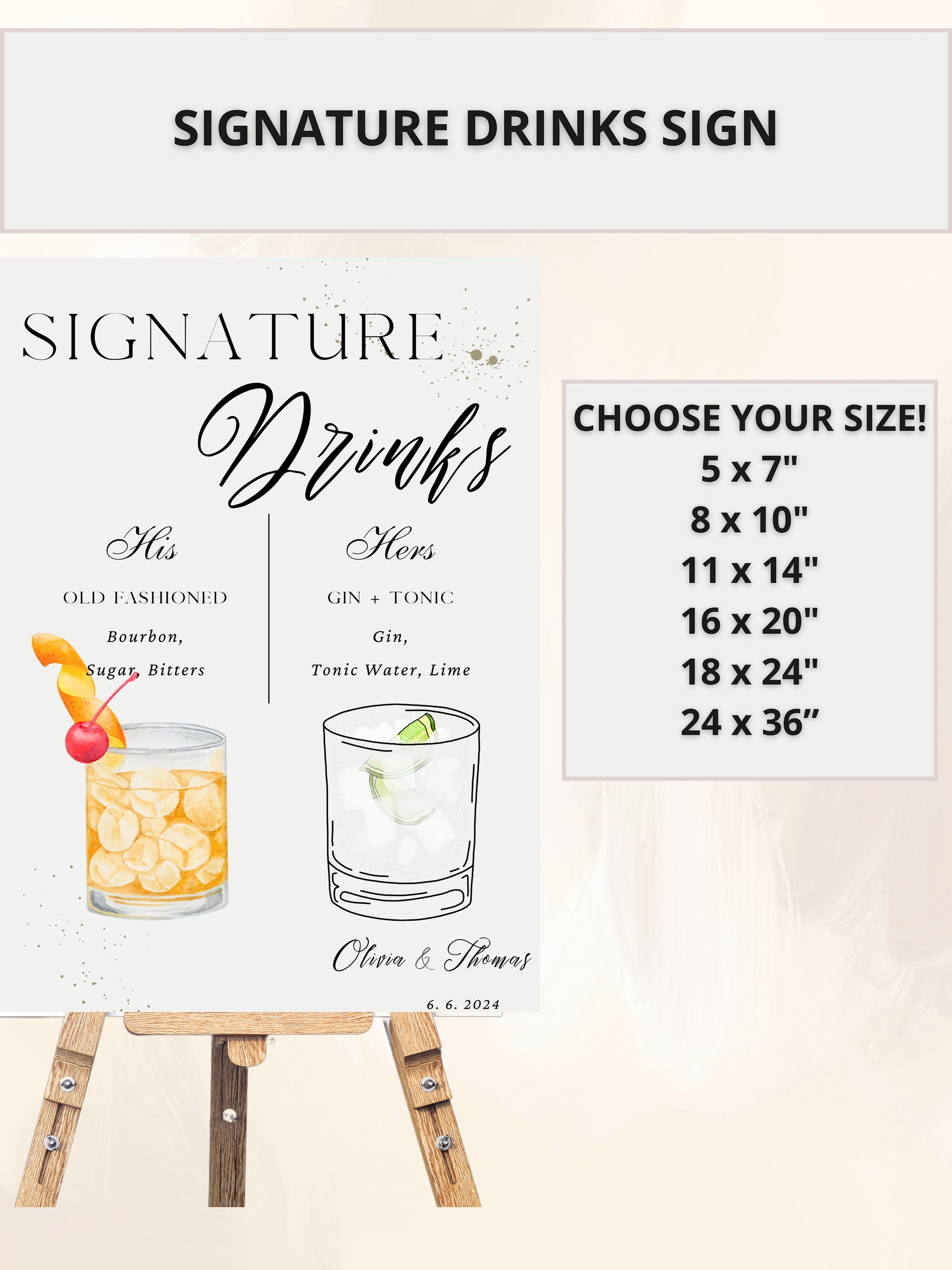 Minimalistic Signature Drink Sign Bar Wedding Menu Table Menu Printable ...
