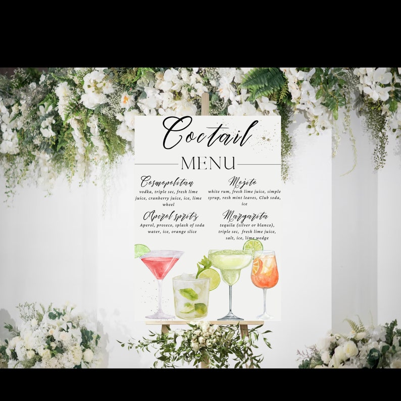 Signature Drink Sign Minimalistic Drink Menu Printable Wedding Bar Menu ...