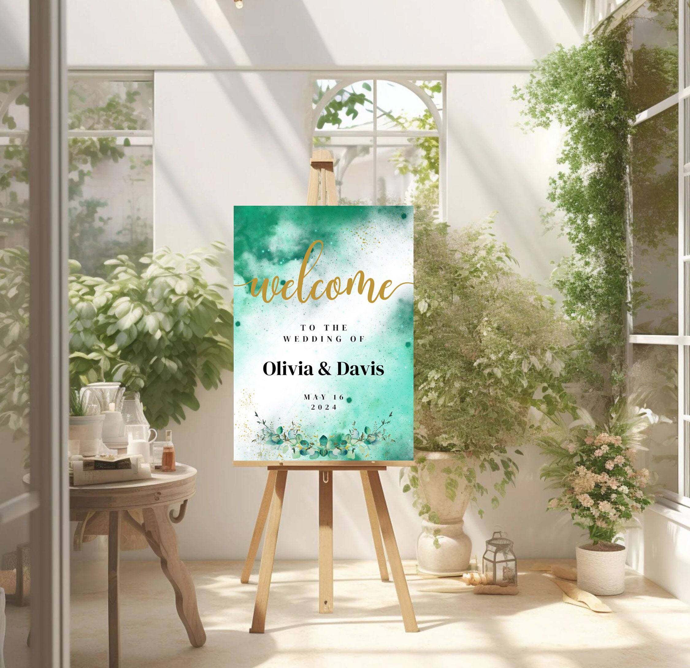 Emerald Wedding Welcome Sign, Emerald Green and Gold Banner, Bride to ...