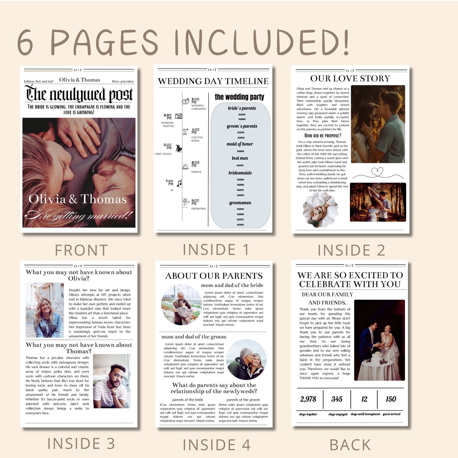 Printable Newspaper Wedding Program Wedding Template Beatiful Ceremony ...